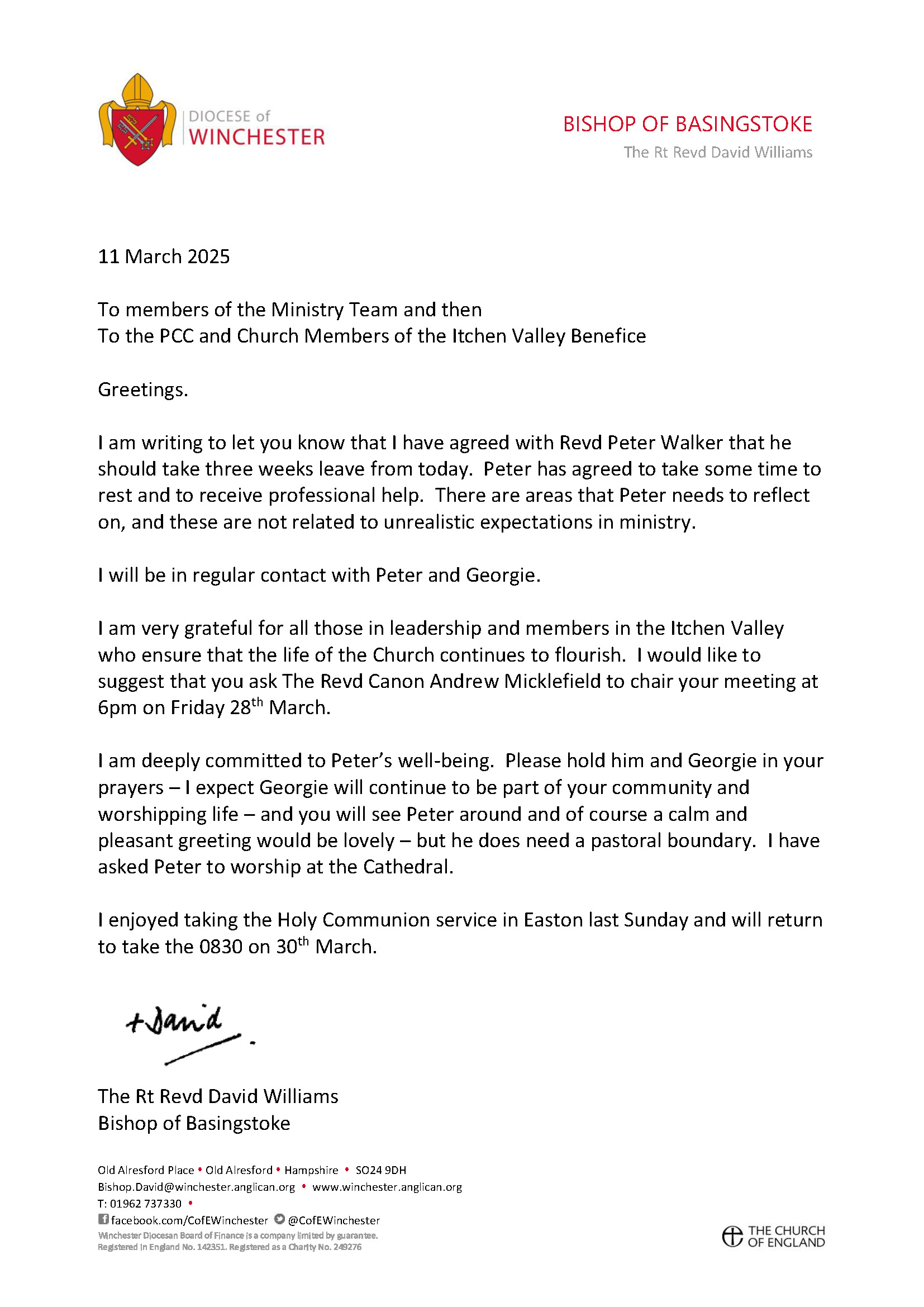 A Message from the Bishop of Basingstoke to the Parish | Itchen Valley ...